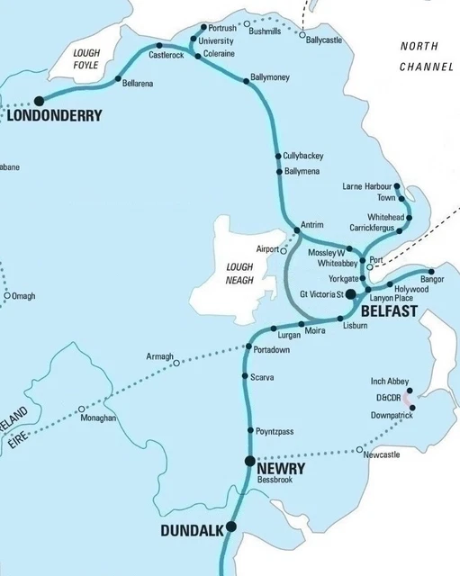 IRELAND TRAIN MAP (RAIL PASSENGER NETWORK) IE/NIR 2023 with TT refs ...