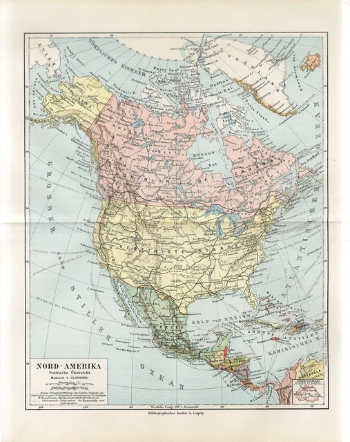 1897 NORTH AMERICA POLITICAL MAP USA CANADA MEXICO Antique Map £1.56 ...