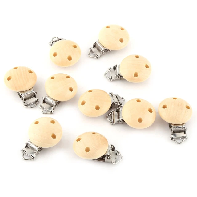 10X ROUND WOOD Natural Baby Pacifier Clip Charm Infant Nipple Clasp 3 ...