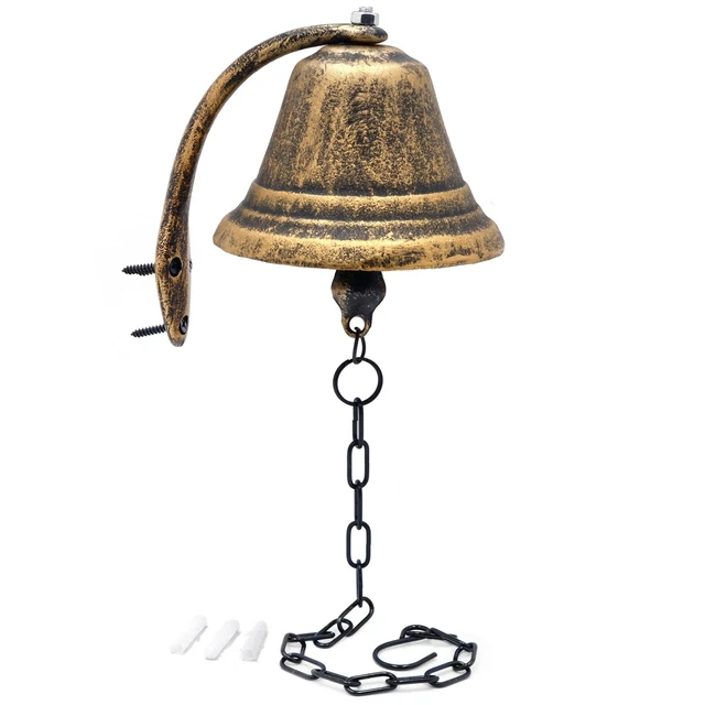 DINNER BELL WALL Hanging Mount Heavy Cast Solid Iron Decoration Gold ...