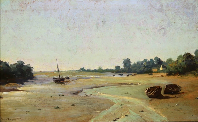 JULES TRIQUET (1867-1914) Signed French Oil Panel - Boats Moored On ...