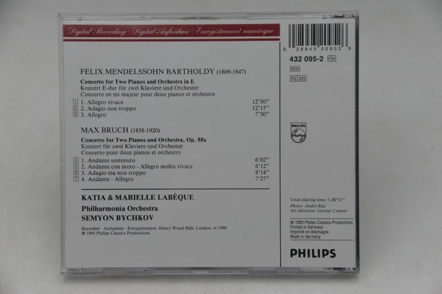 MENDELSSOHN BRUCH - Concertos for 2 Pianos LABEQUE BYCHKOV PHILIPS CD ...