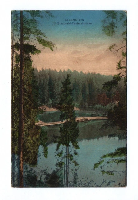 AK ALLENSTEIN STADTWALD Teufelsbrücke Posta Militare 1917 Olsztyn ...