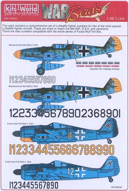KITS WORLD DECALS 1/48 LUFTWAFFE FIGHTER IDENTIFICATION NUMBERS £12.38 ...