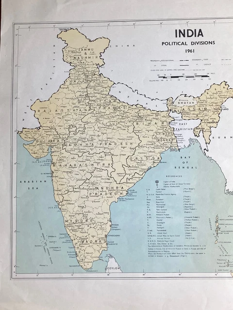 VINTAGE MAP OF India , Political Divisions, 1961 £24.99 - PicClick UK