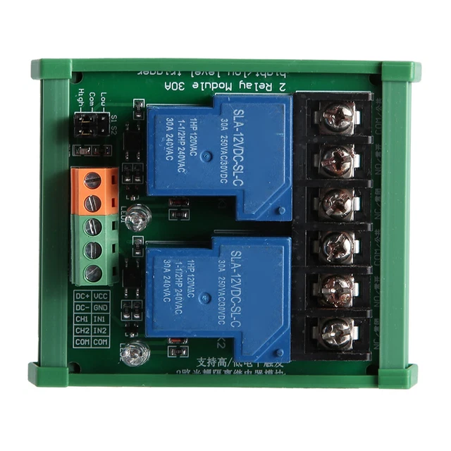 2-CHANNEL 30A 12V Relay Module With SMD Optocoupler Isolation For High ...