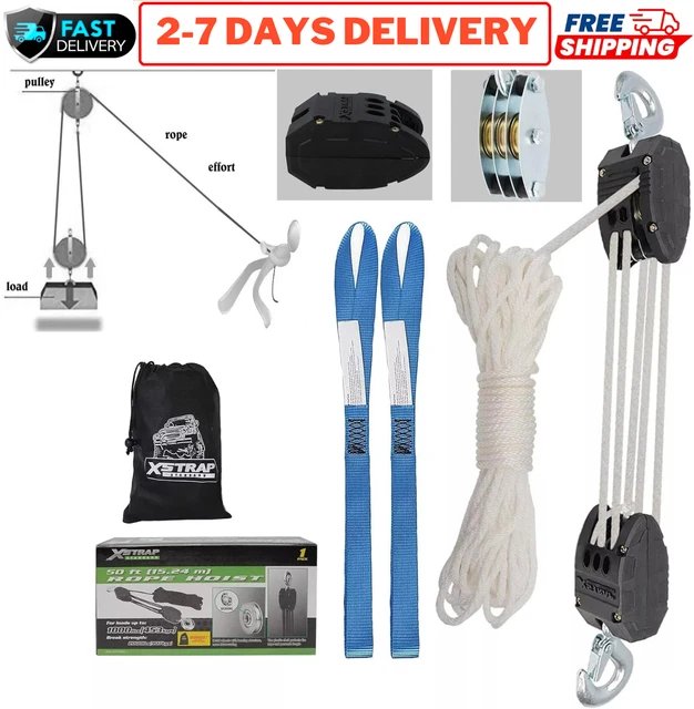 50 FEET HEAVY-DUTY 2000LB Rope Hoist Pulley Wheel Block & Tackle ...