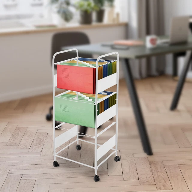 3 TIER METAL Rolling File Cart Office Pull-Out File Holder Storage Rack ...