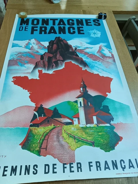AFFICHE ANCIENNE CHEMIN de fer Montagne De France 100cm X 62cm max ... AFFICHE ANCIENNE CHEMIN de fer Montagne De France 100cm X 62cm max ...