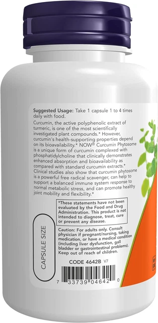 NOW FOODS CURCUMIN Phytosome, Bio-Enhanced Turmeric Extract, 60 Veg ...