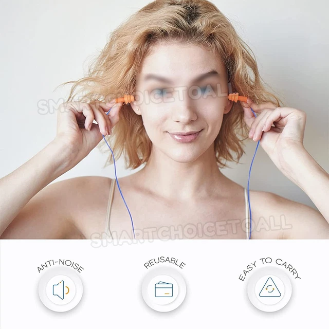 24X SILICONE SOFT Corded Ear Plugs Reusable Hearing Protect Safety ...