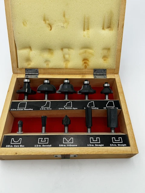 CRAFTSMAN 10 PIECE Router Bit Set In Original Wood Box New In Box $34. ...