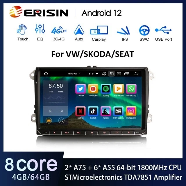 ERISIN ES8528V AUTORADIO GPS Android 12 VW Golf Passat Tiguan Wifi 4G Carplay EUR 314,99 ...