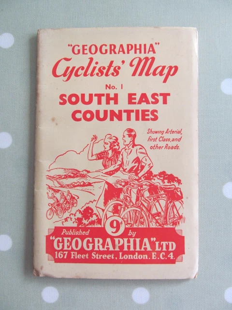 VINTAGE GEOGRAPHIA CYCLISTS' MAP OF THE SOUTH EAST COUNTIES No 1 £7.50 ...