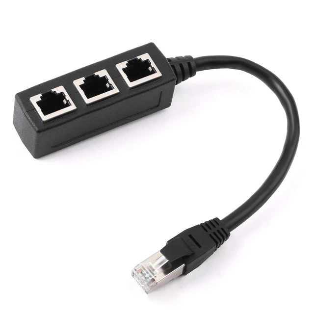 ETHERNET SPLITTER 1 To 3 RJ45 LAN Port Internet Cable Adapter Connector ...
