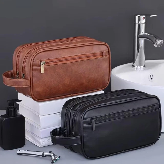 MAKE-UP BAG - Bag Leather - Unisex Female Male - Travel Dopp Kit [Brown ...