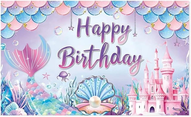 MERMAID BIRTHDAY PARTY Backdrop, Ocean Castle Design, Pink and Blue $73 ...