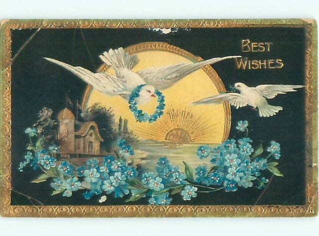 PRE-LINEN WHITE DOVE BIRDS WITH FORGET-ME-NOT FLOWERS : make an offer ...