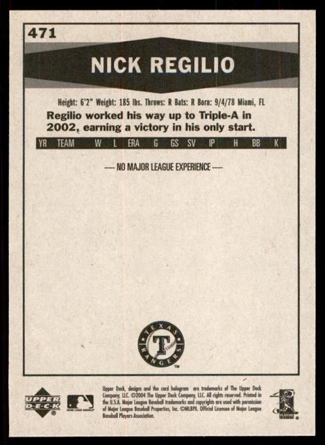 2004 UPPER DECK Vintage Update Nick Regilio Texas Rangers. #471 EUR 1 ...