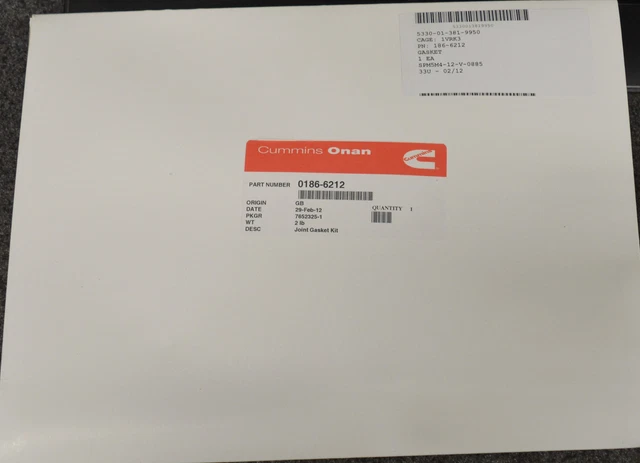 CUMMINS ONAN 0186-6212 Mep-802A Generator Engine Gasket Kit Lister Lpw2 ...