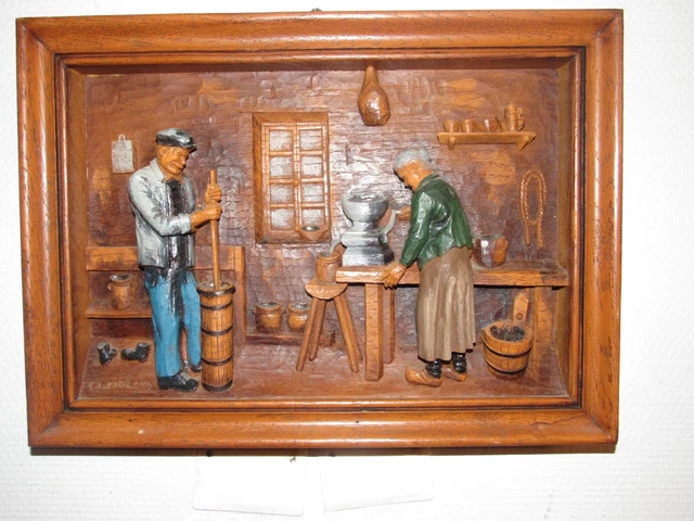 TRÈS BEAU TABLEAU en Bois Sculpté et peint à la Main Signé A.MORAND EUR ...