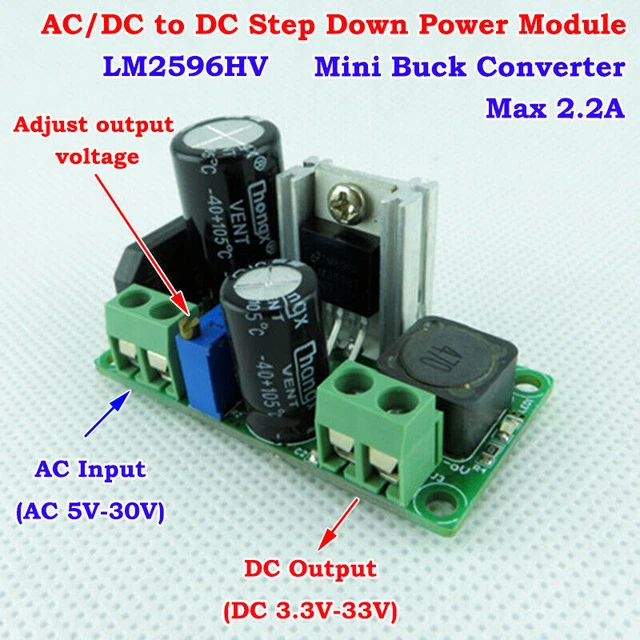 LM2596HV BUCK STEP Down Converter AC/DC to DC 3.3V 5V 6V 9V 12V 24V Power Module EUR 3,17 ...