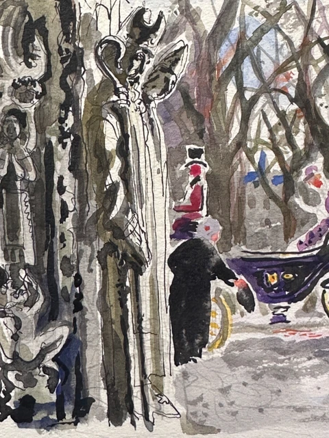 DESSIN JEAN TERLES le cortège église saint Parisien Art Français 1930 ...
