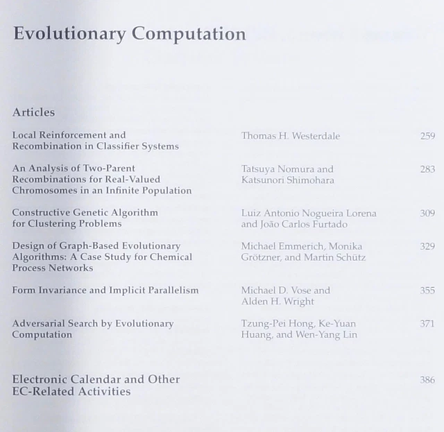 2001 EVOLUTIONARY COMPUTATION genetic algorithms MACHINE LEARNING Comp ...
