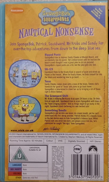 SPONGEBOB SQUAREPANTS NAUTICAL Nonsense VHS £24.99 - PicClick UK