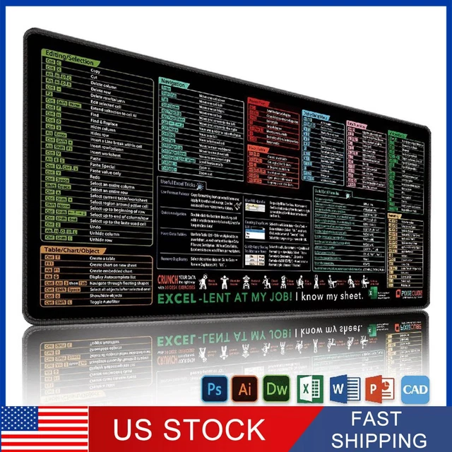 EXCEL SHORTCUTS KEYBOARD Cheat Sheet Large Extended Office Desk Mat ...