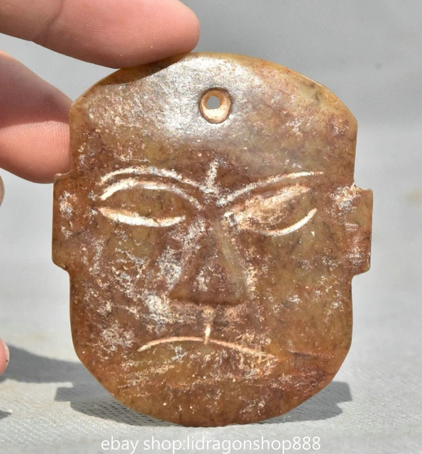 2.4&RARE OLD CHINESE Hongshan Culture Jade People Face Mask Statue ...