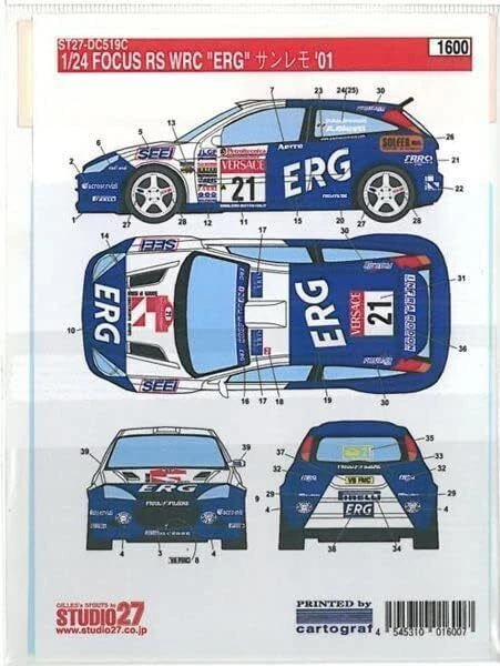 STUDIO 27 DECAL 1/24 Ford FOCUS WRC "ERG" SANREMO'01 décalcomanie pour ...