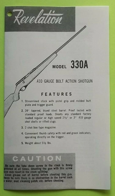 REVELATION MODEL 330-A, .410 Gauge Bolt Action Shotgun Owner Manual EUR ...