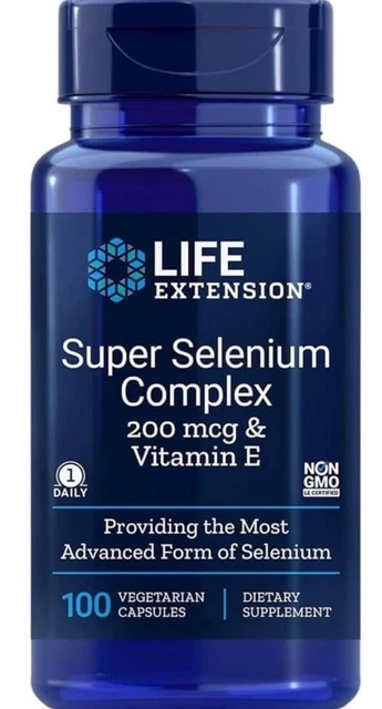 LIFE EXTENSION SUPER Selenium Complex & Vitamin E 200mcg 100 Vegetarian ...