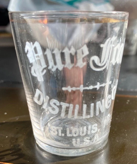 PURE FOOD DISTILLING Co St Louis MO Pre Pro Shot Glass Whiskey etched ...