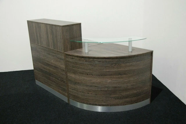 RECEPTION DESK ZEBRANO Curved Office Computer Table Glass Corner ...