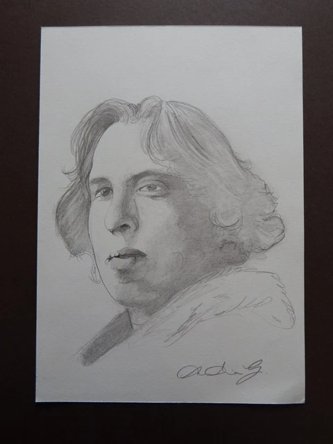 ORIGINAL PORTRAIT PENCIL drawing of Oscar Wilde Irish poet writer ...