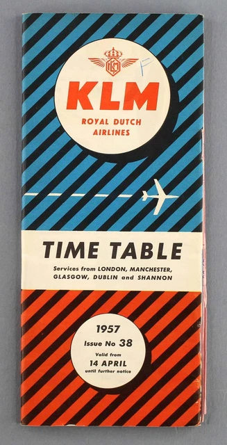 KLM TIMETABLE APRIL 1957 Vickers Viscount Cutaway Royal Dutch Airlines ...