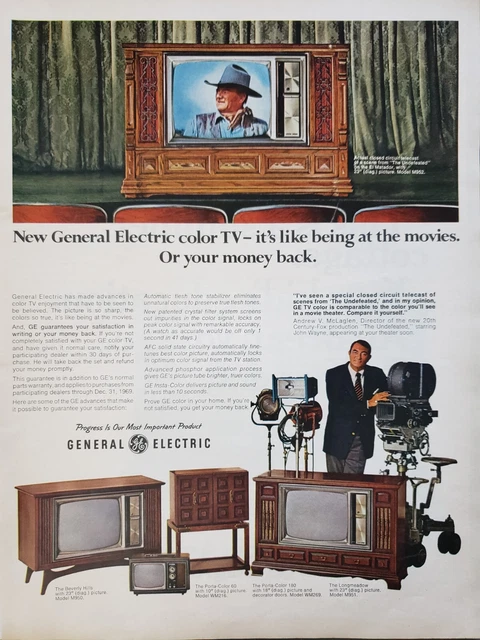 1969 GENERAL ELECTRIC Color TV Television Actual Scene The Undefeated ...
