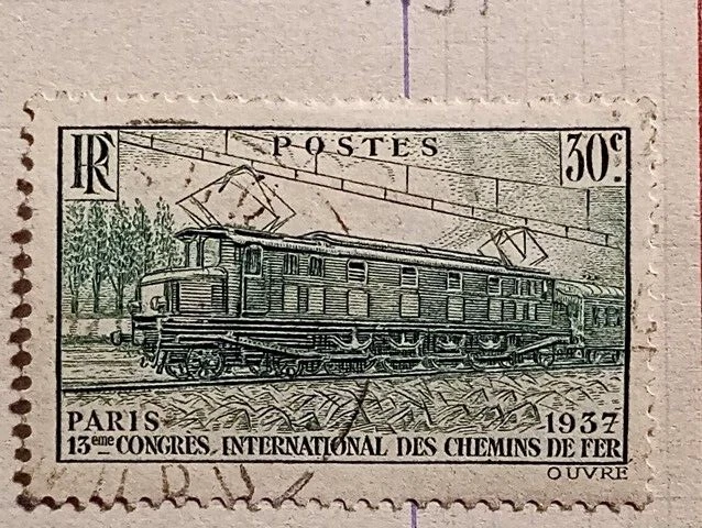 BW270 OBLITÉRÉ CHARNIÈRE - circa 1937 13ème congrès chemins de fer ...