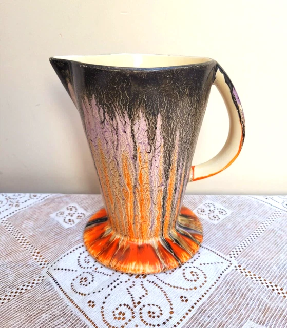 ART DECO MYOTT "June" Jug Orange, Black, Green Drip glaze c1930s £40.00 ...