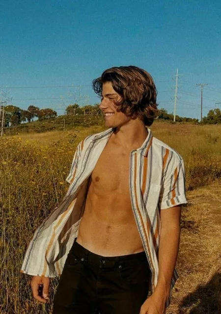 Shirtless Male Shaggy Haired Cute Guy Man Woods Swimmers Build Photo