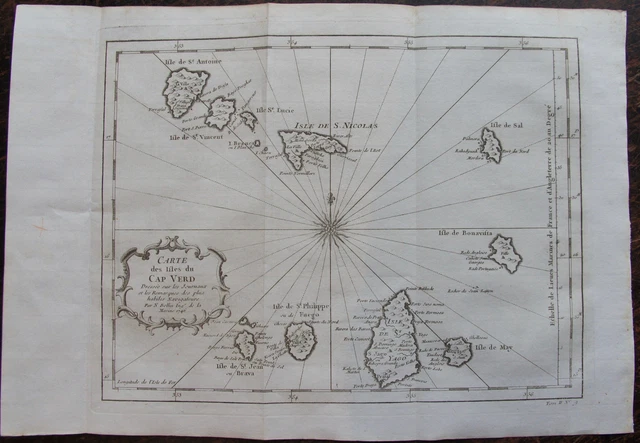 MAP OF THE Islands Of Cape Verde, Bellin 1746 Old Map £43.10 - PicClick UK
