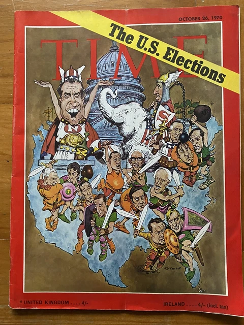 TIME MAGAZINE 1970 The US Elections Cartoon Nixon M Atwood M Spark ...