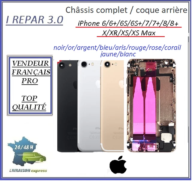CHÂSSIS/COQUE ASSEMBLÉ IPHONE 6/6S/7/8/8+/X/XR/XS Or/Argent/Rose/Gris/rouge/noir EUR 22,95 ...