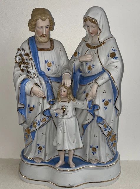 ANCIENNE STATUE EN BISCUIT POLYCHROME LA SAINTE FAMILLE numerote et ...