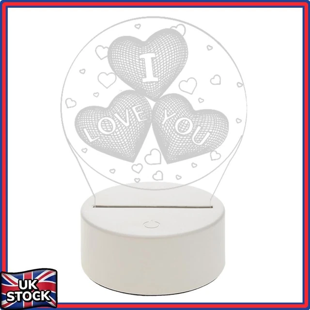 USB 3D LED Bedside Night Light Romantic Love Acrylic Desktop Table Lamp ...