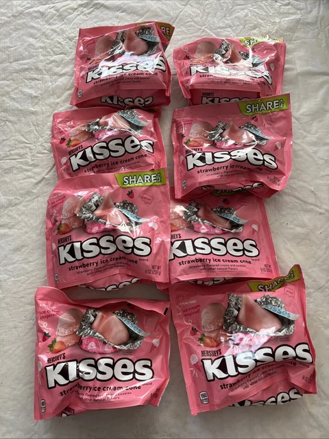 HERSHEY'S KISSES STRAWBERRY Ice Cream Cone Chocolate Candy X 8 Bags Exp ...