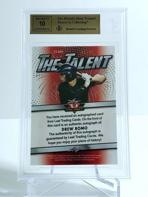 DREW ROMO 2020 Leaf Valiant "The Talent" vert auto 45/99 BGS 9,5/10 ...