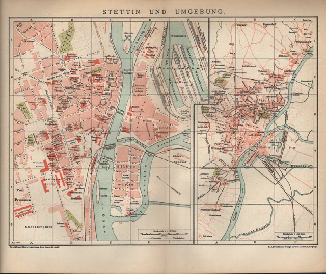 LANDKARTE MAP 1897: Stadtplan STETTIN UND UMGEBUNG. Maßstab: 1 : 12 200 ...
